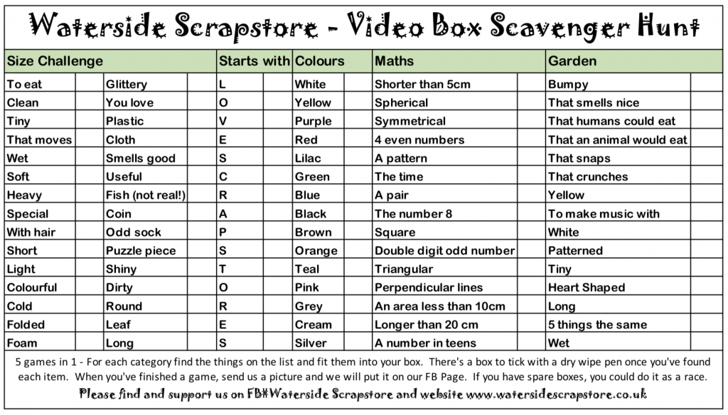 Video Box Scavenger Hunt - Waterside Scrapstore